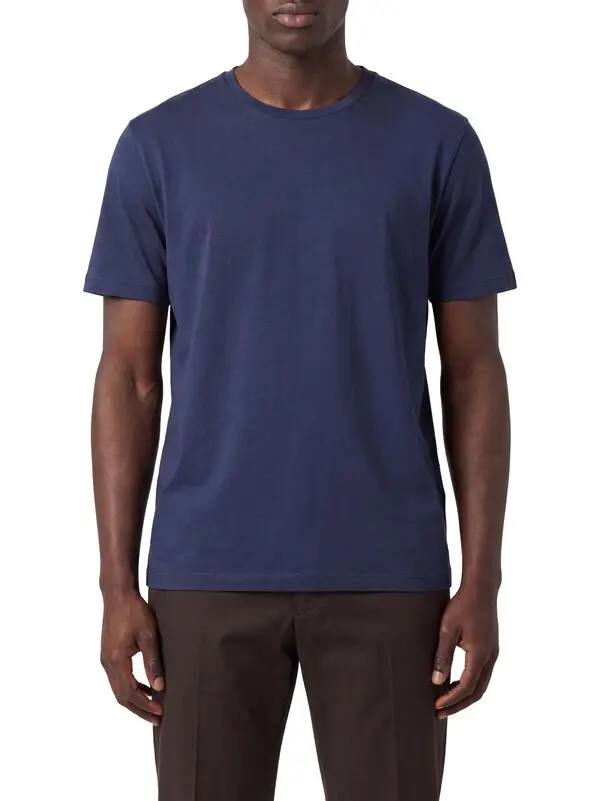 Herno Short-sleeved Crew Neck T-shirt In Pure Cotton - Blue