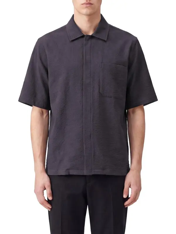 Herno Casual Short-sleeved Shirt With French Collar And Patch Pockets - Blue
