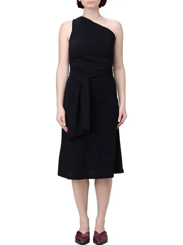 Malìparmi One-shoulder A-line Jersey Midi Dress With Tie Belt - Black