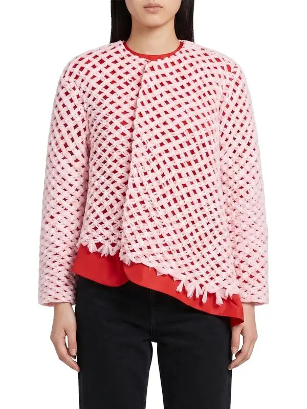 Comme Des Garçons Asymmetrical Double-breasted Blazer In Embroidered Check Tulle - Multicolor