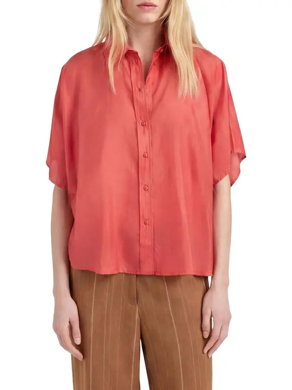 Momoni Short-sleeve Silk Shirt - Salmon