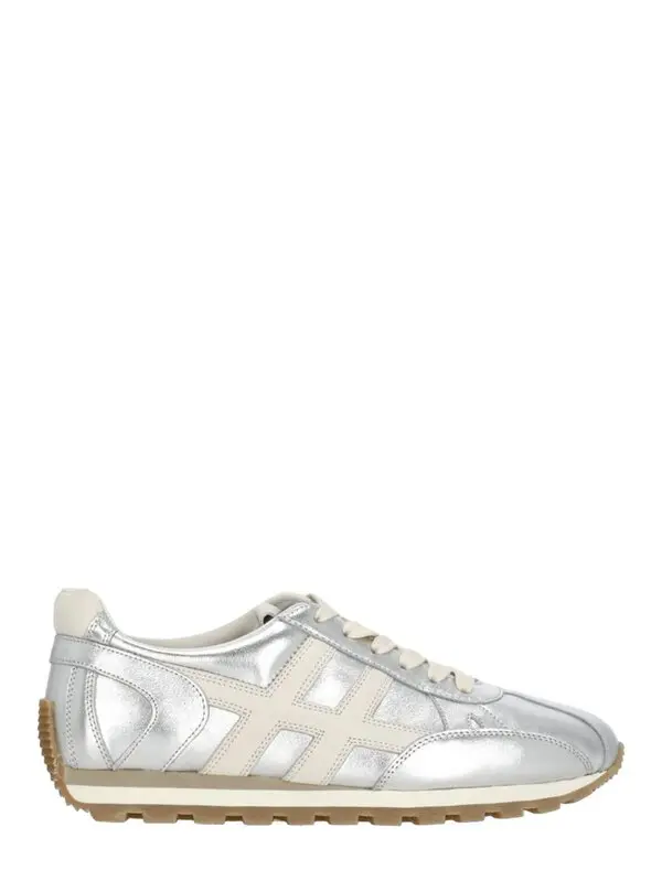 Hogan H701 Laminated Leather Lace-up Sneakers - Silver