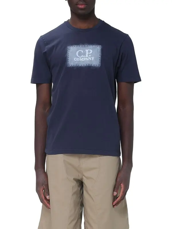 C.P. COMPANY Cotton T-shirt With Contrasting Logo And Crew Neck - Blue