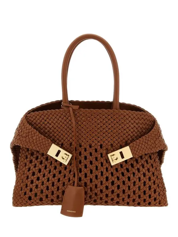 FERRAGAMO Hug Woven Nappa Bag - Brown
