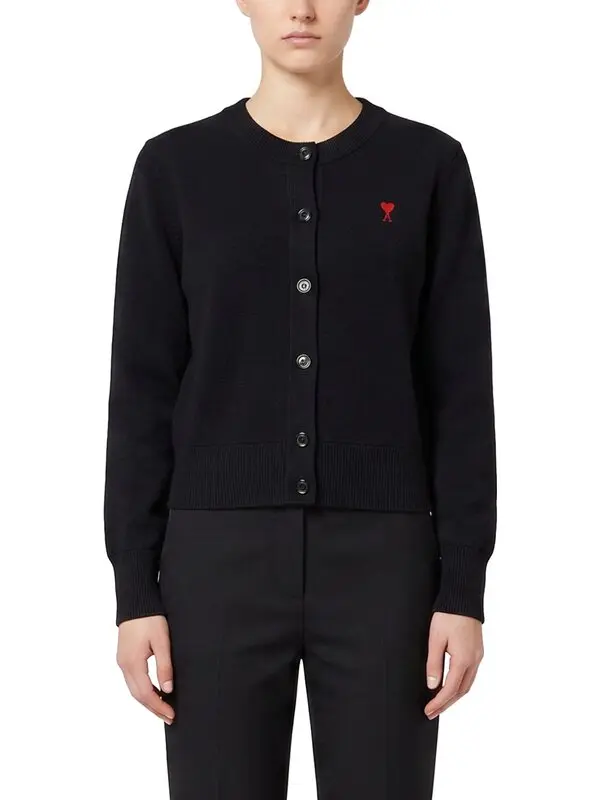 AMI Paris Cardigan With Embroidered De Coeur Motif - Black