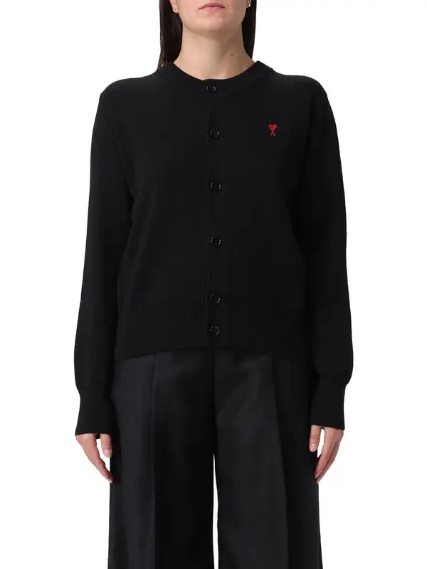AMI Paris Cardigan With Embroidered De Coeur Motif - Black