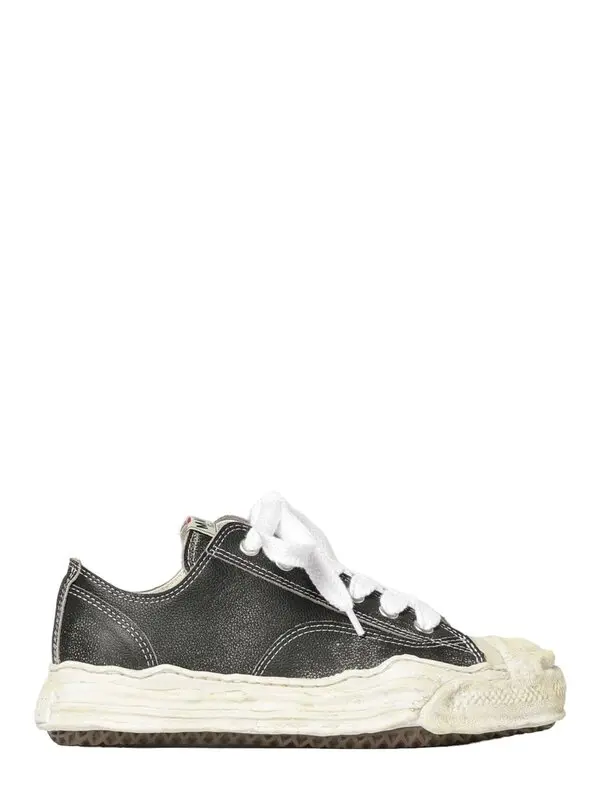 Mihara Yasuhiro Hank Og Grained Leather Distressed Effect Lace Up Sneakers - Black