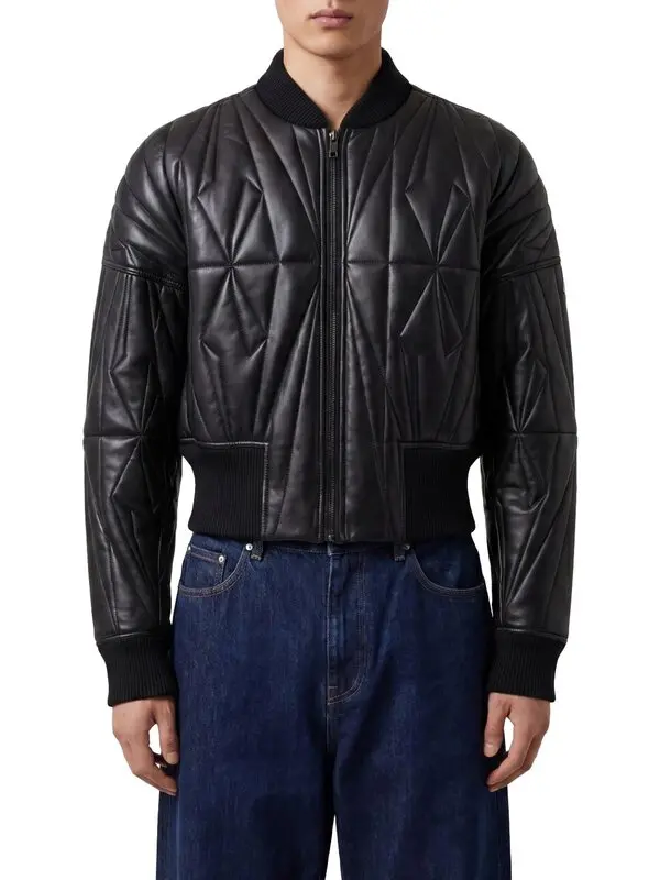 Rick Owens Moncler X Quilted Calfskin Cropped Bomber Jacket - Black