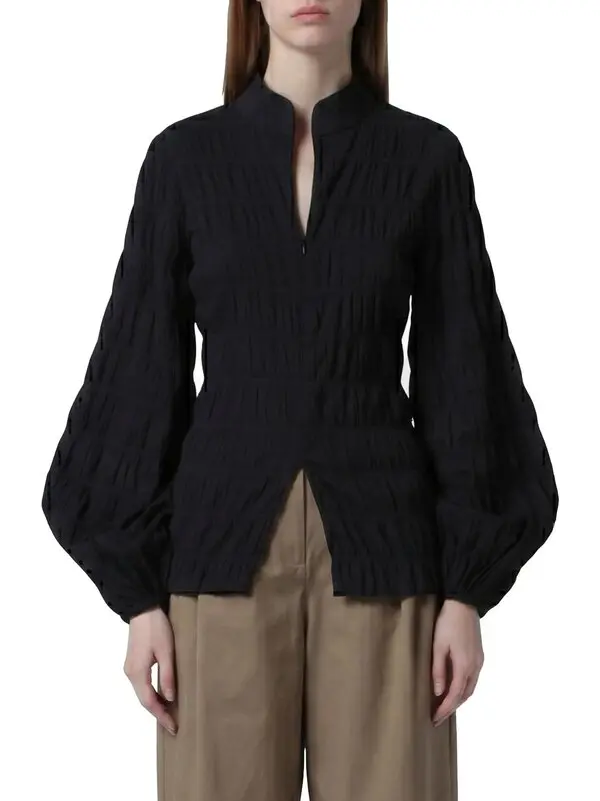 THELATEST Dalila Cotton Shirt With Balloon Sleeves And Mandarin Collar - Black