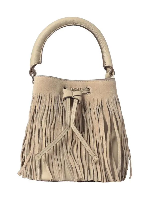 BOSS Lenah Fringed Suede Bucket Bag - Beige