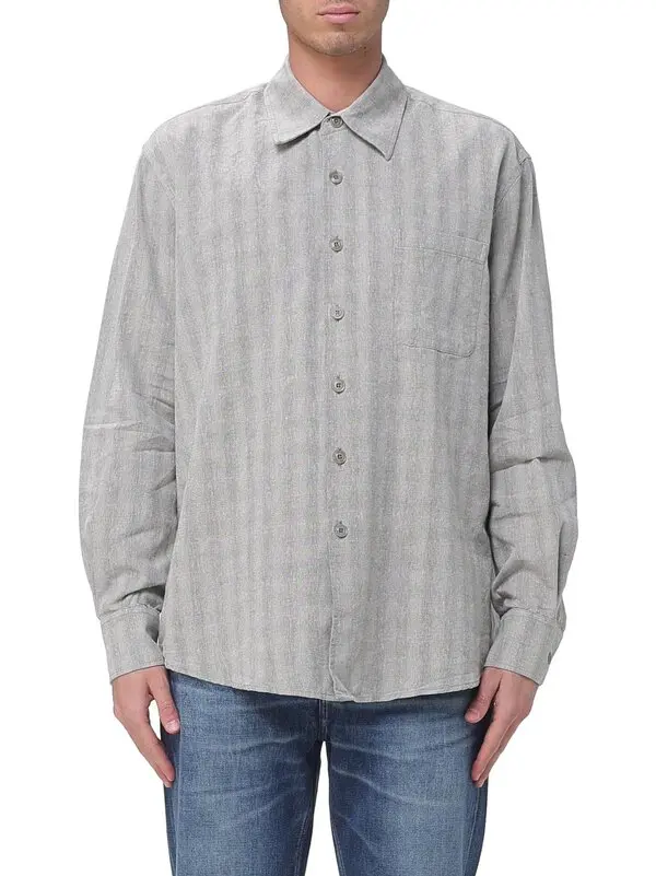 Our Legacy Linen And Cotton Blend Shirt With French Collar And Patch Pocket - Sage