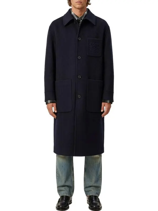 Loewe Single Breasted Wool And Cashmere Coat - Navy