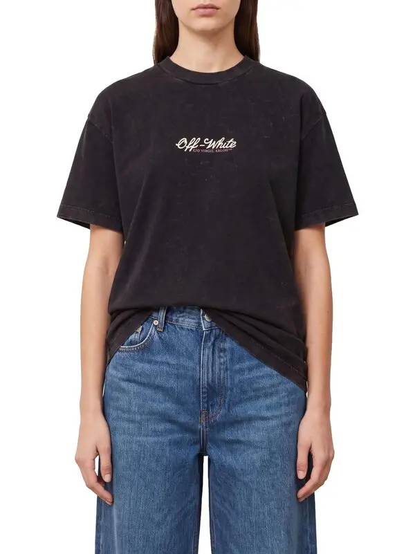 Off-White Cotton T-shirt With Graphic Logo Print - Black