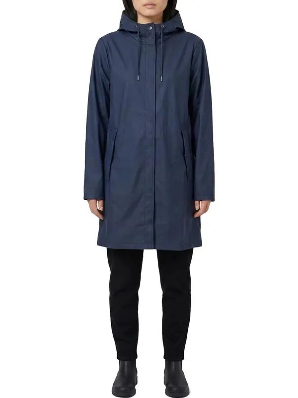 Rains Hooded Waterproof Polyester Trench Coat - Blue