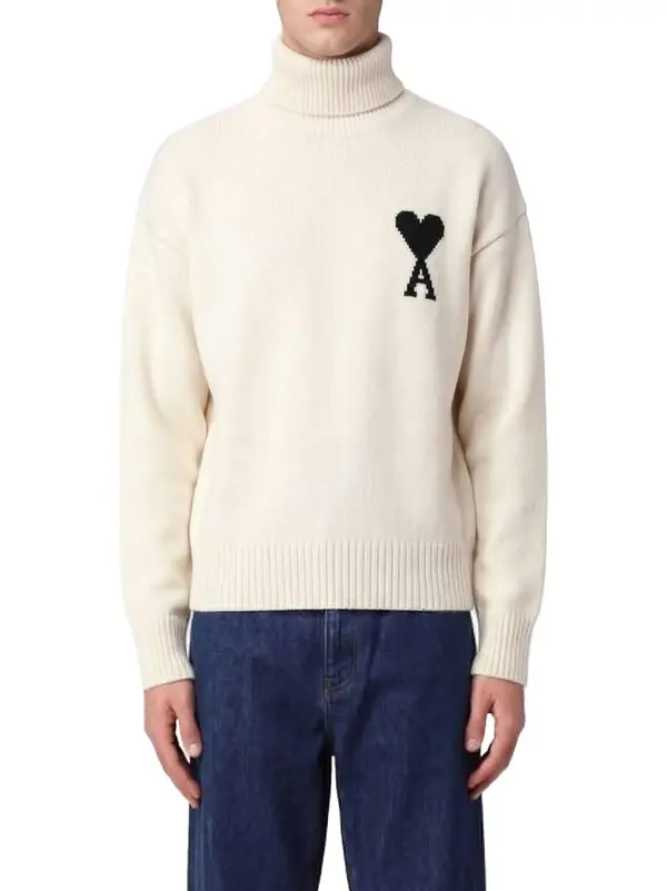 AMI Paris Turtleneck Jumper With Heart Logo - White