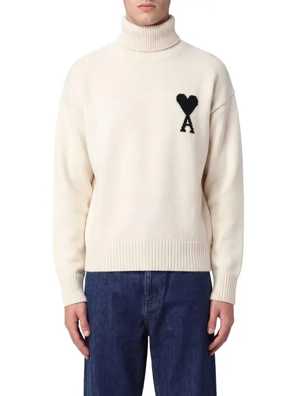AMI Paris Turtleneck Jumper With Heart Logo - White