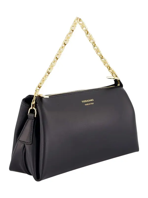 FERRAGAMO Rectangular Smooth Calfskin Mini Bag With Metal Mesh Handle - Black