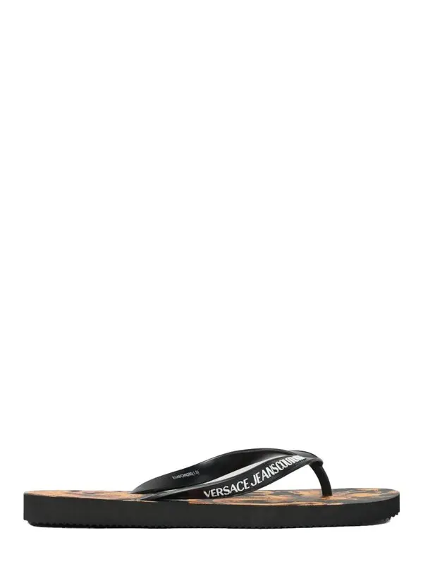 Versace Rubber Flip Flops With Printed Logo - Black
