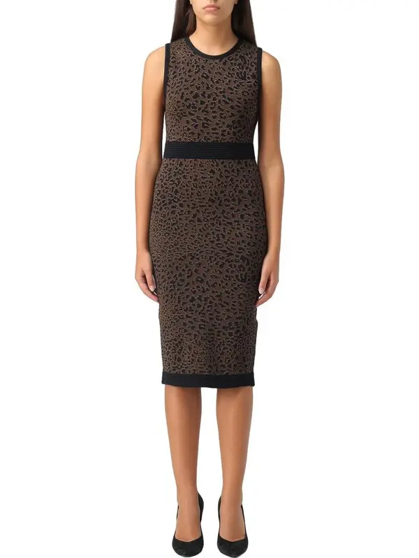 Liu Jo Sleeveless Leopard Print Midi Dress - Beige