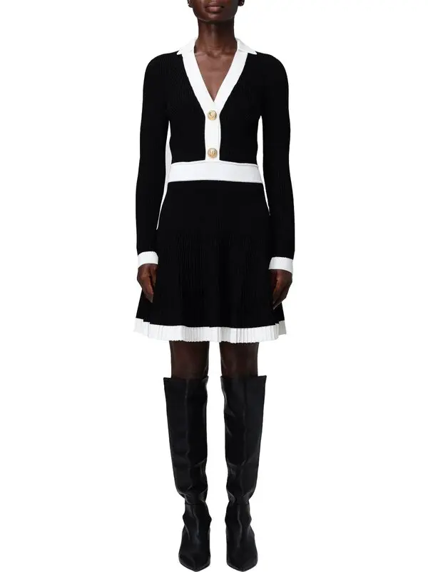 Balmain Black And Ribbed Knit Dress - White