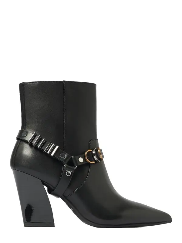 Pinko Buckled Ankle Boots With High Heel - Black