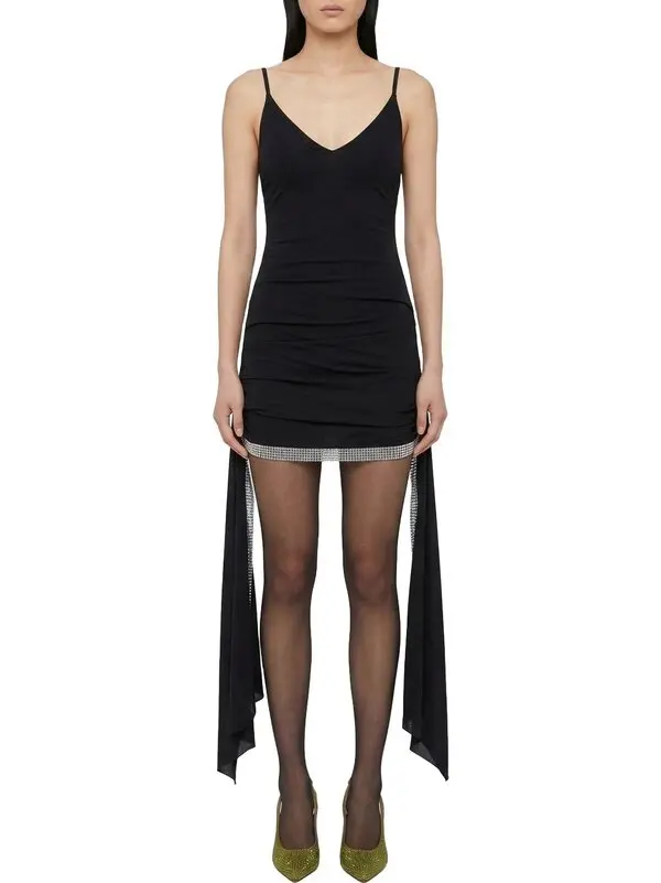 Attico Silk Blend Mini Dress With Rhinestone Embellishments - Black