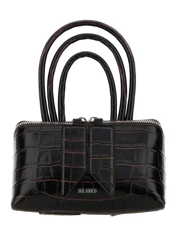 Attico Crocodile Print Leather Mini Bag - Coffee