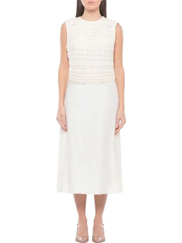 Fabiana Filippi Viscose Midi Dress With Crochet Bodice - Ivory