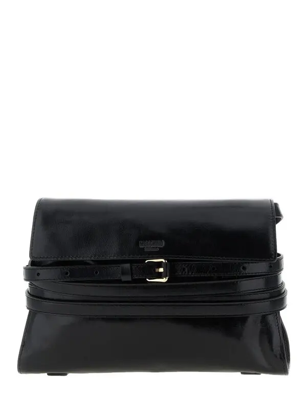 Moschino Leather Crossbody Bag With Buckle Detail - Black