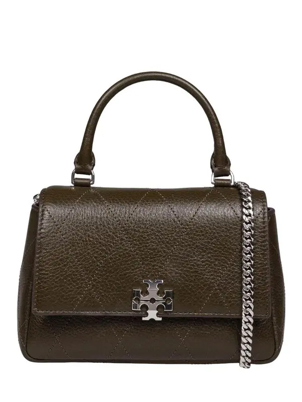 Tory Burch Charlie Mini Bag In Matelassé Leather With Chain Strap - Green