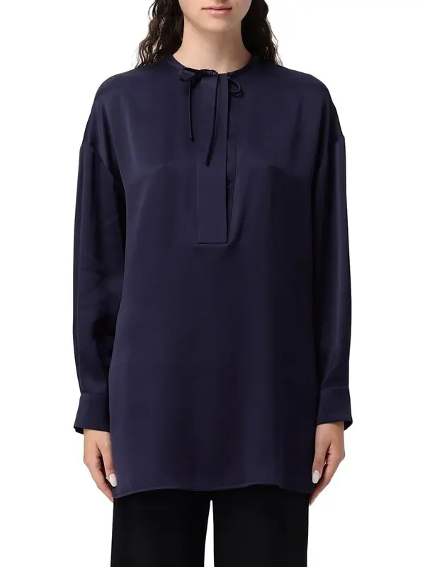 Giorgio Armani Silk Shirt With Pussybow Collar - Blue