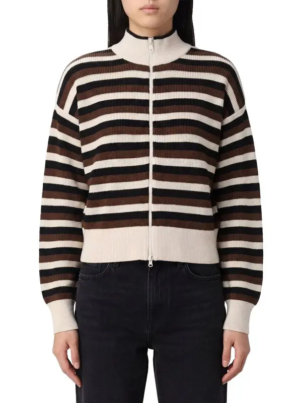 Brunello Cucinelli Striped Cotton Turtleneck Zip Cardigan - Beige