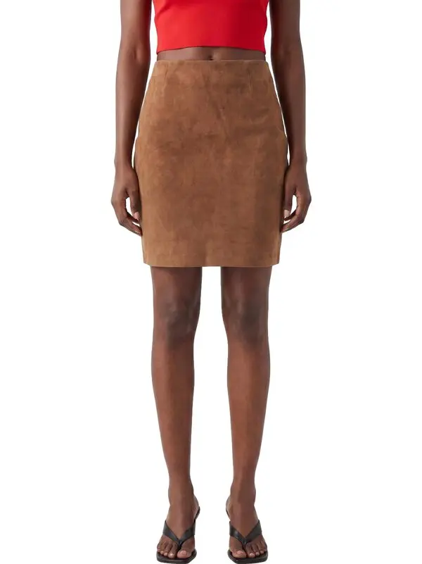ROTATE BY BIRGER CHRISTENSEN Suede Leather Mini Pencil Skirt - Brown