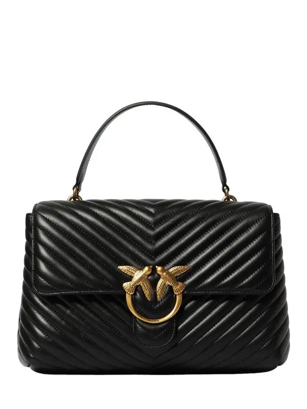 Pinko Quilted Leather Handbag With Love Birds Clasp - Black