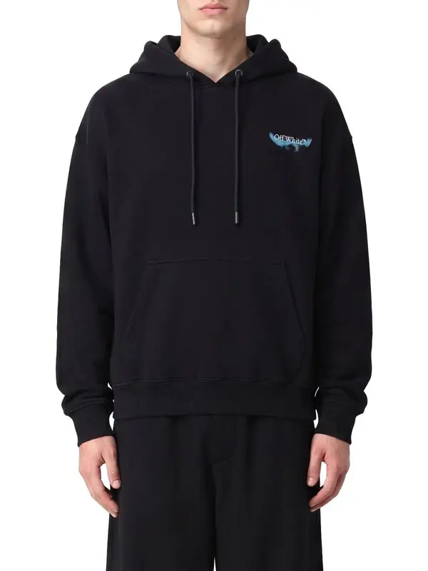 Off-White Relaxed Fit Cotton Hoodie With Arrow Logo - Black