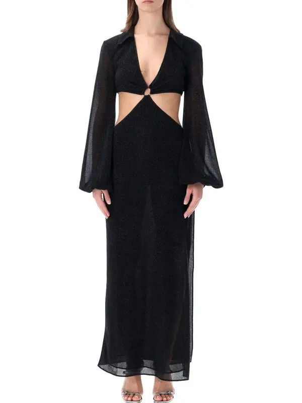 Oseree Long Sleeve Cut Out Maxi Dress - Black
