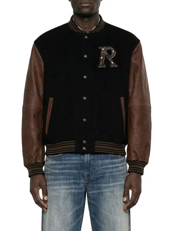 REPRESENT Wool Blend Bomber Jacket With Logo Detail - Black