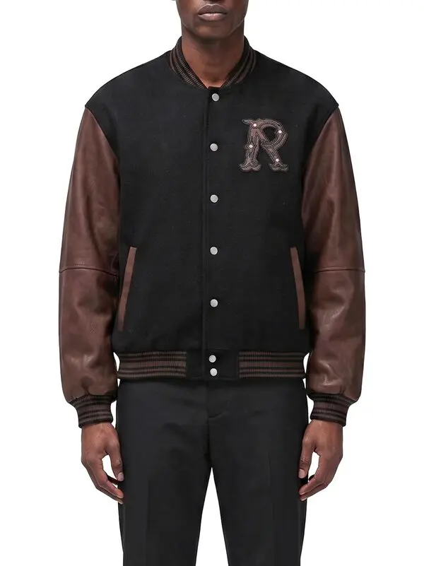 REPRESENT Wool Blend Bomber Jacket With Logo Detail - Brown
