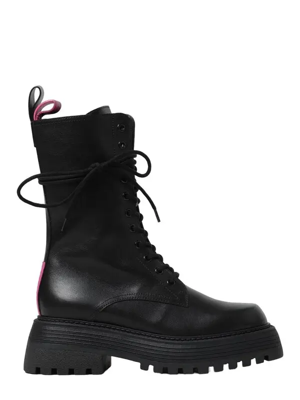 3JUIN Lace-up Combat Boots With Contrast Detailing - Black