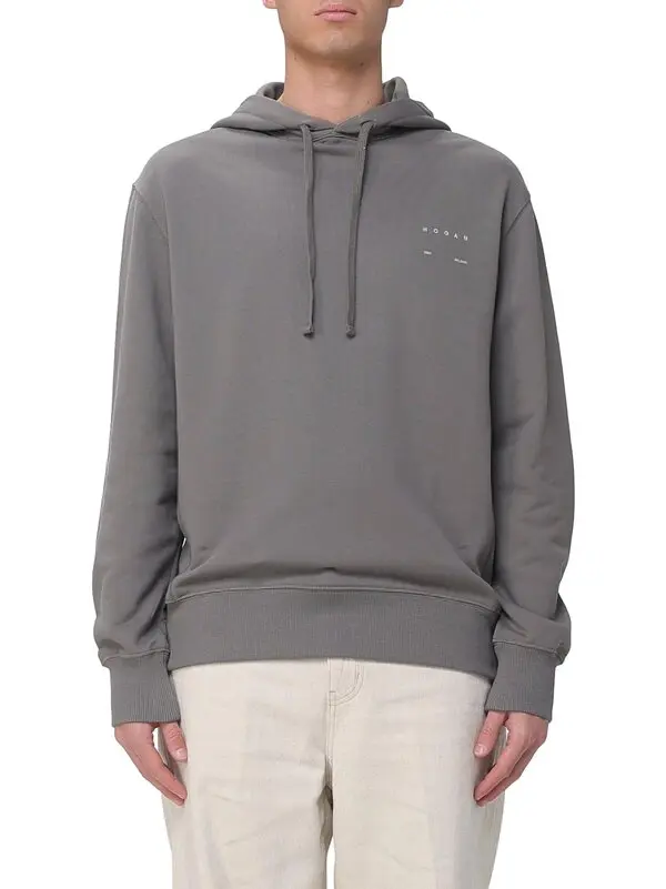 Hogan Cotton Hoodie With Drawstring - Grey