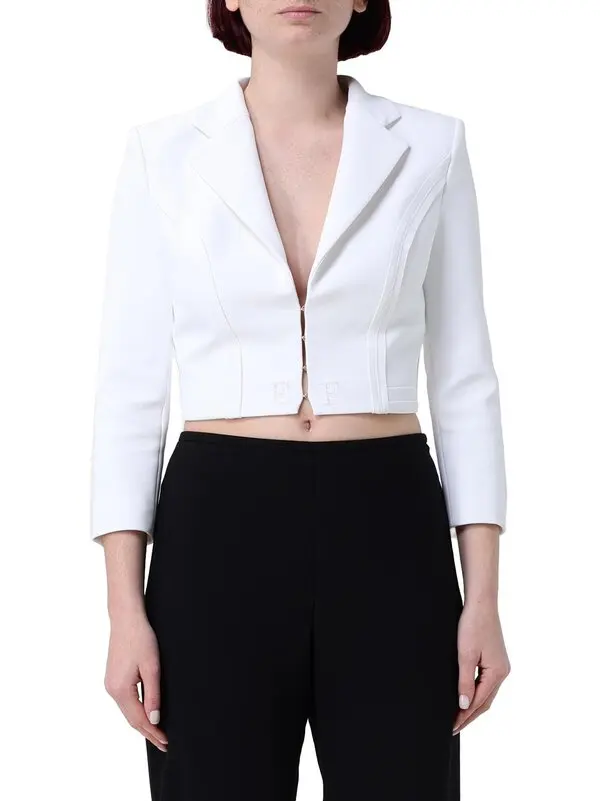 Elisabetta Franchi Cropped Polyester Blazer - Ivory