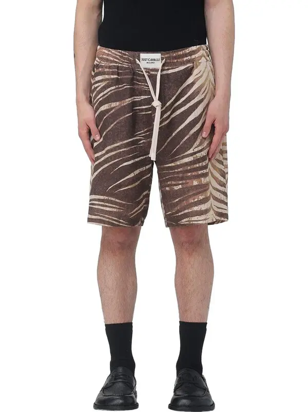Just Cavalli Zebra Print Cotton Jogging Shorts - Brown