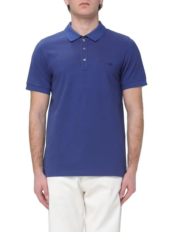 FAY Stretch Cotton Polo Shirt - Blue 1
