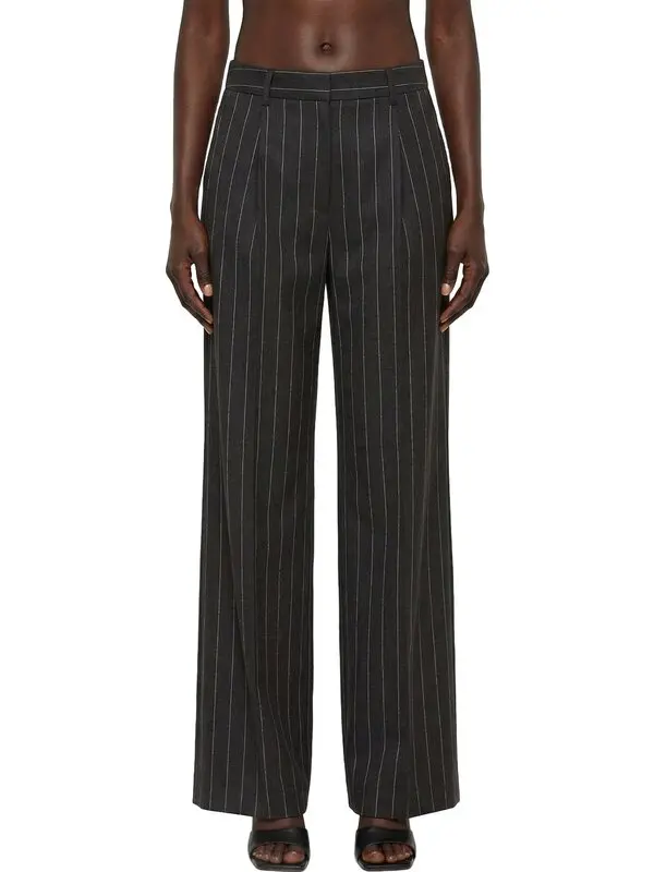 PT TORINO Pinstriped Linen And Cotton Blend Wide Leg Trousers - Dark