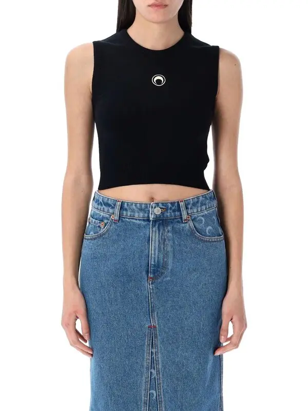 MARINE SERRE Sleeveless Knit Top - Black