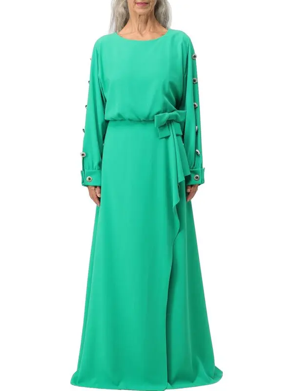 EDWARD ACHOUR PARIS Embellished Long Sleeve Maxi Dress - Green