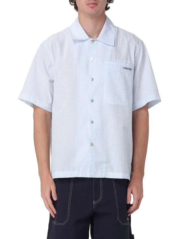CARRER Short-sleeve Cotton Bowling Shirt With Patch Pocket - Blue