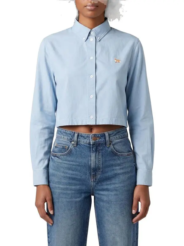 Maison Kitsuné Cropped Cotton Poplin Button-down Shirt - Blue