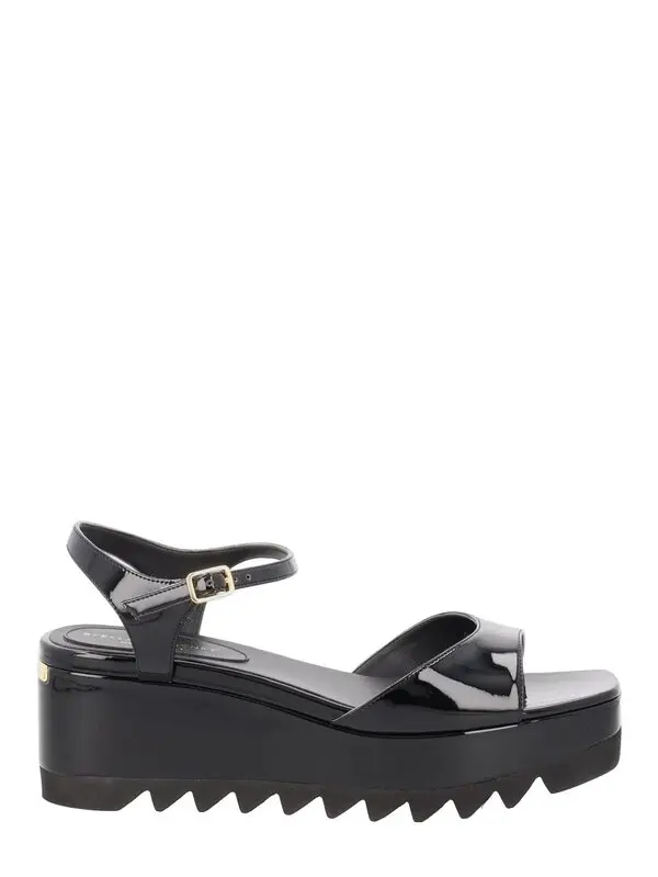 Stella McCartney Synthetic Leather Wedge Sandals - Black