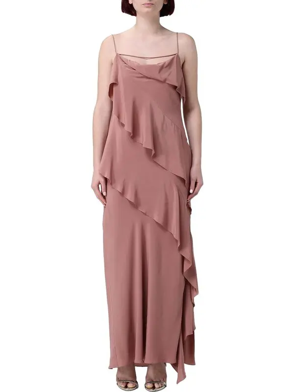 Patrizia Pepe Long Ruffled Viscose Dress - Pink